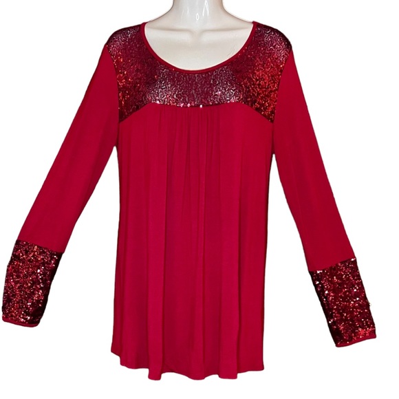 Sun n Moon | Tops | Sun Moon Red Sequin Tunic | Poshmark